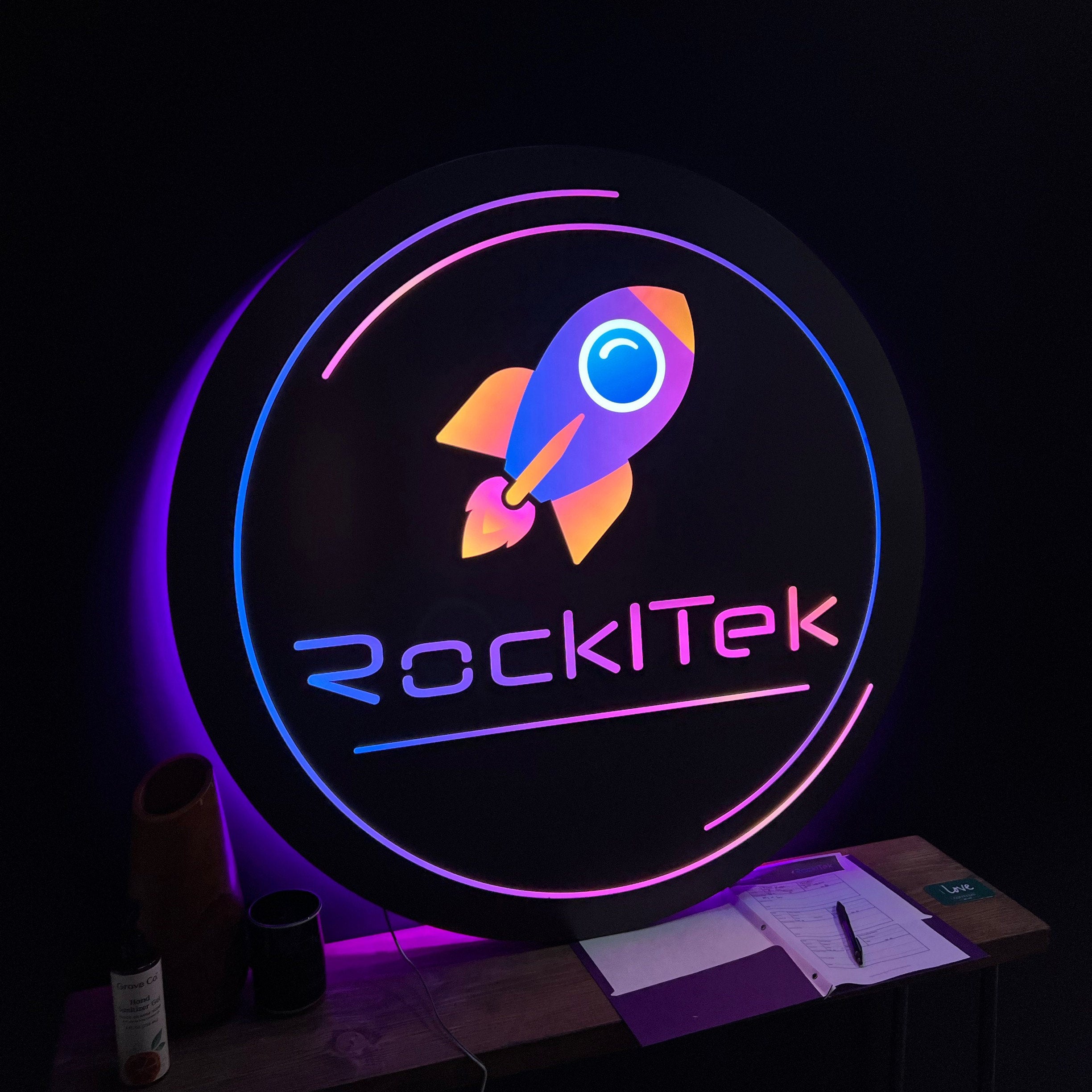 LED Light Box Sign Metal Laser Cut Company Name Sign Office 3D Wall Lo ...