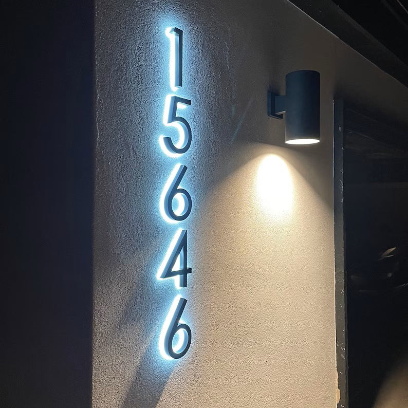 Custom House Numbers Sign LED Backlit 3D Metal Number Plaque Outdoor W ...